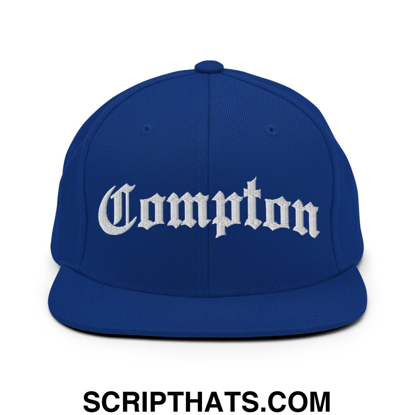 Compton Old English Arch Embroidered Flat Bill Brim Snapback Hat ...