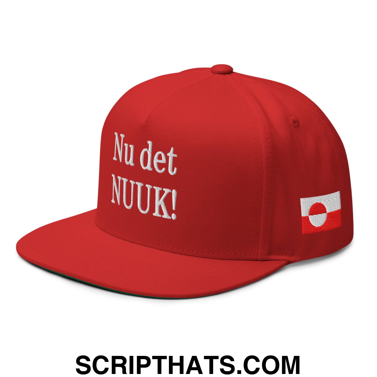 Nu det NUUK! Greenland Flag Embroidered Flat Bill Brim 5 Panel Snapbac ...