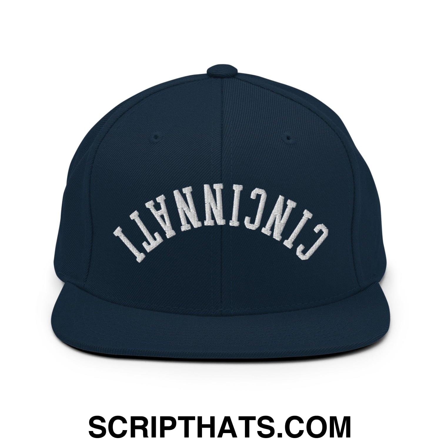 Upside Down Cincinnati Embroidered Flat Bill Brim Snapback Hat – Script ...